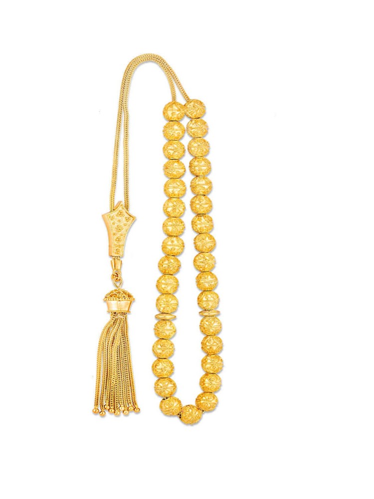 Handmade Komboloi with Filigree Enamel Spheres, in 18k gold Size One Size