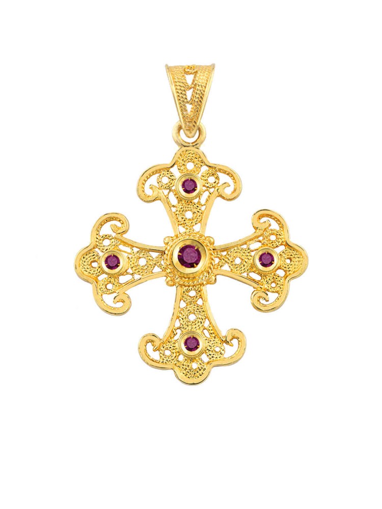 Orthodox - Filigree Handmade precious Stones Greek Cross, in 18k gold ...