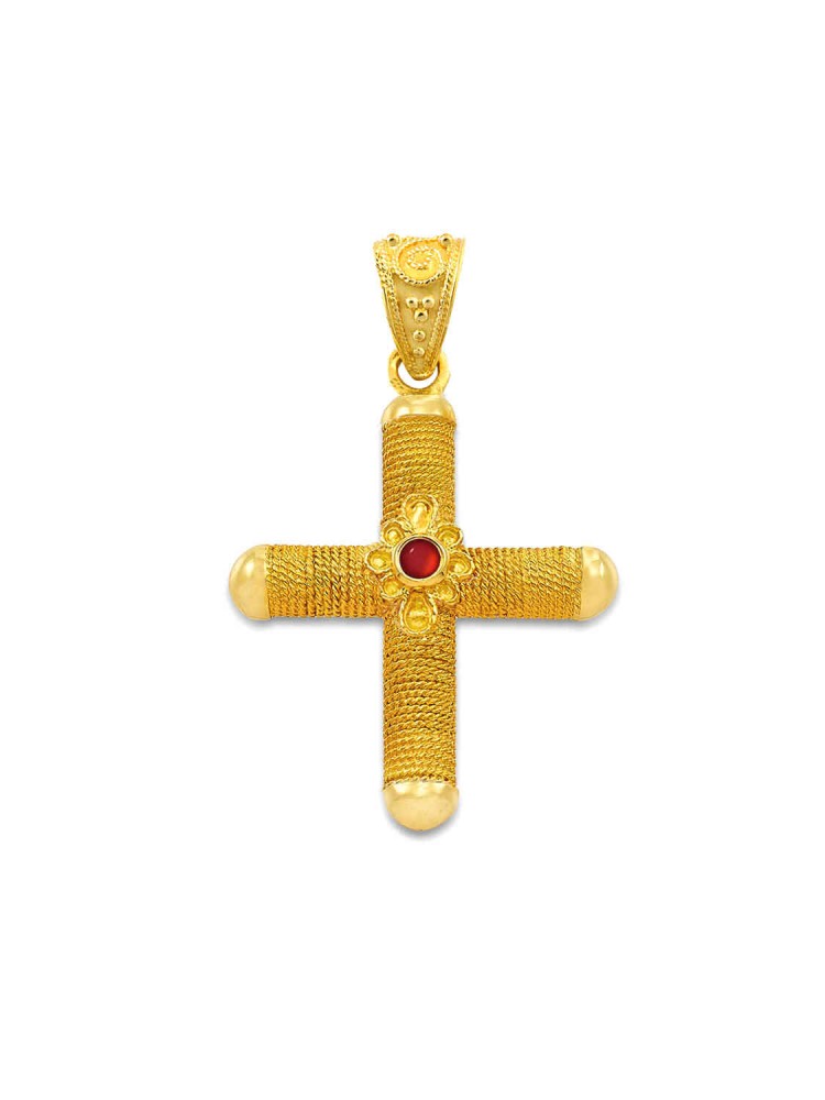Navy - Handmade Ruby Cross, in 18k gold Size Small Precious Stone Ruby