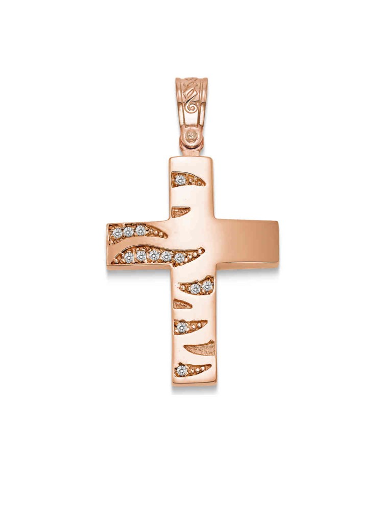 Flame - Cross with Zircons, in 14k rose gold Size One size