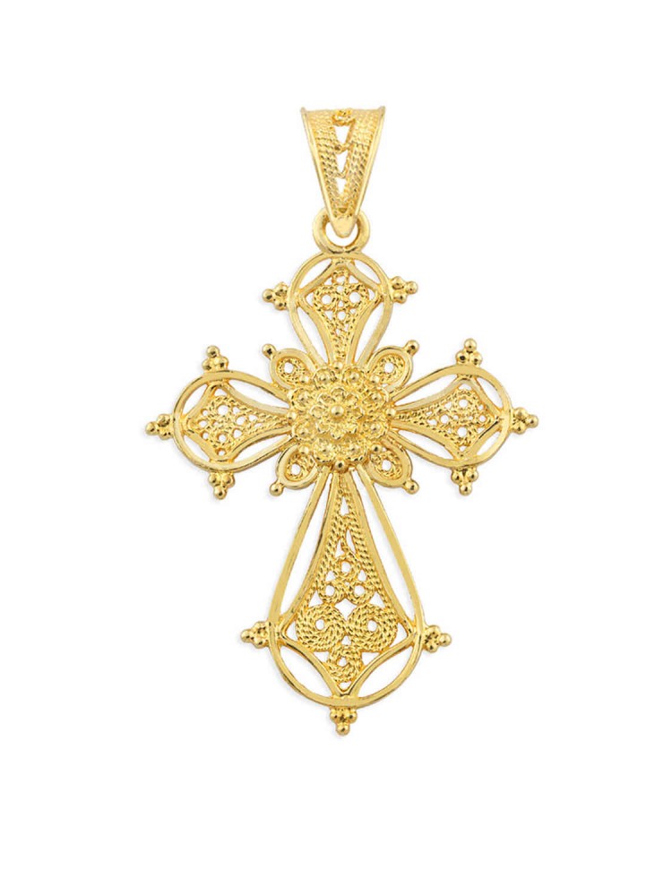 Crown - Filigree Handmade Cross, in 18k gold Size Small