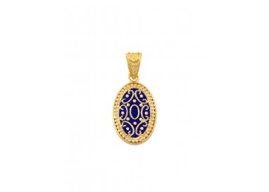 Macedonia - Filigree Oval Pendant with Blue Enamel, in 18k gold Size ...